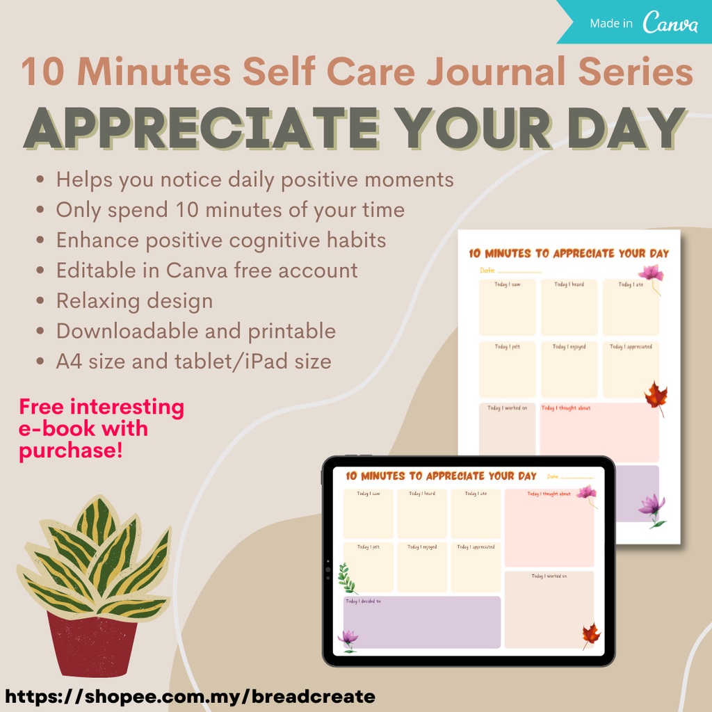 10 Minutes Self Care Journal Series: Appreciate Your Day | template ...