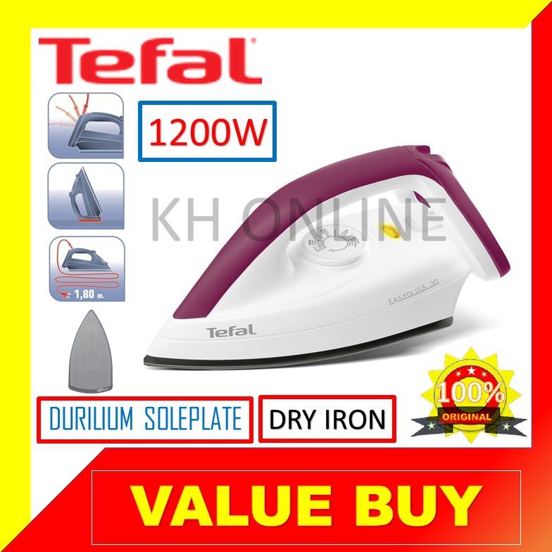Tefal Dry Iron Easygliss Durilium Soleplate 1200W (FS4030) | Shopee Malaysia