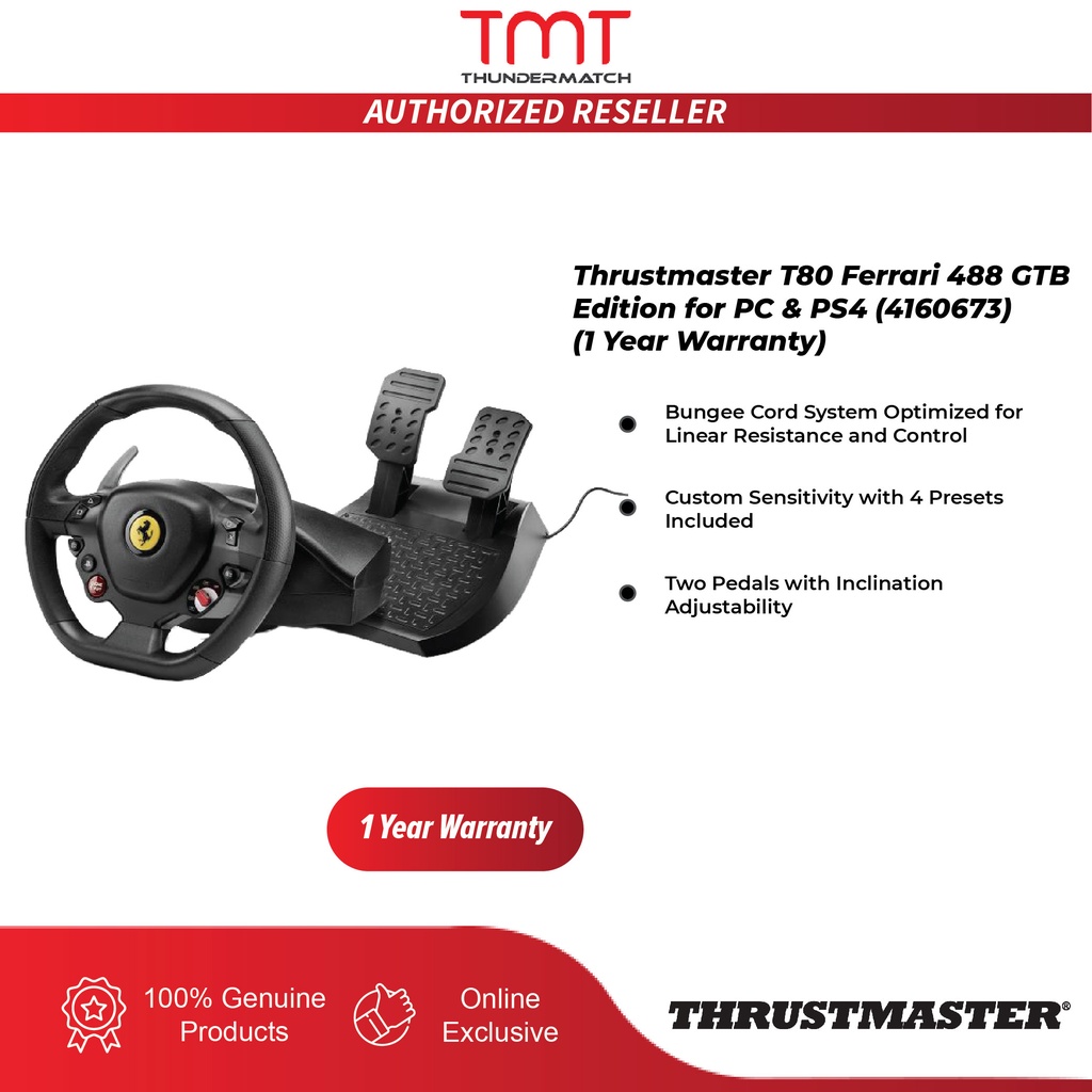 Thrustmaster T80 Ferrari 488 GTB Edition for PC & PS4 (4160673) (1 Year ...