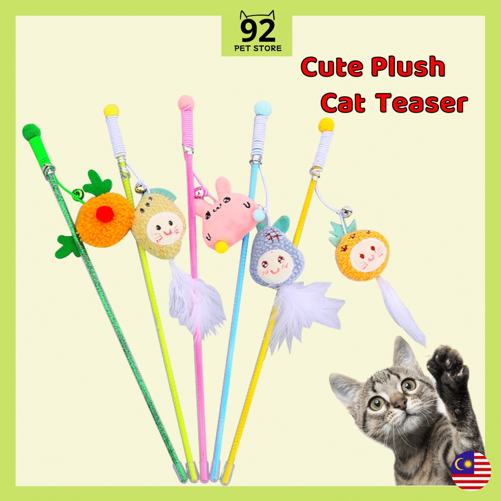【92 PETSTORE】Funny Cat Teaser Stick Flexible Stick Pet Toy Mainan ...