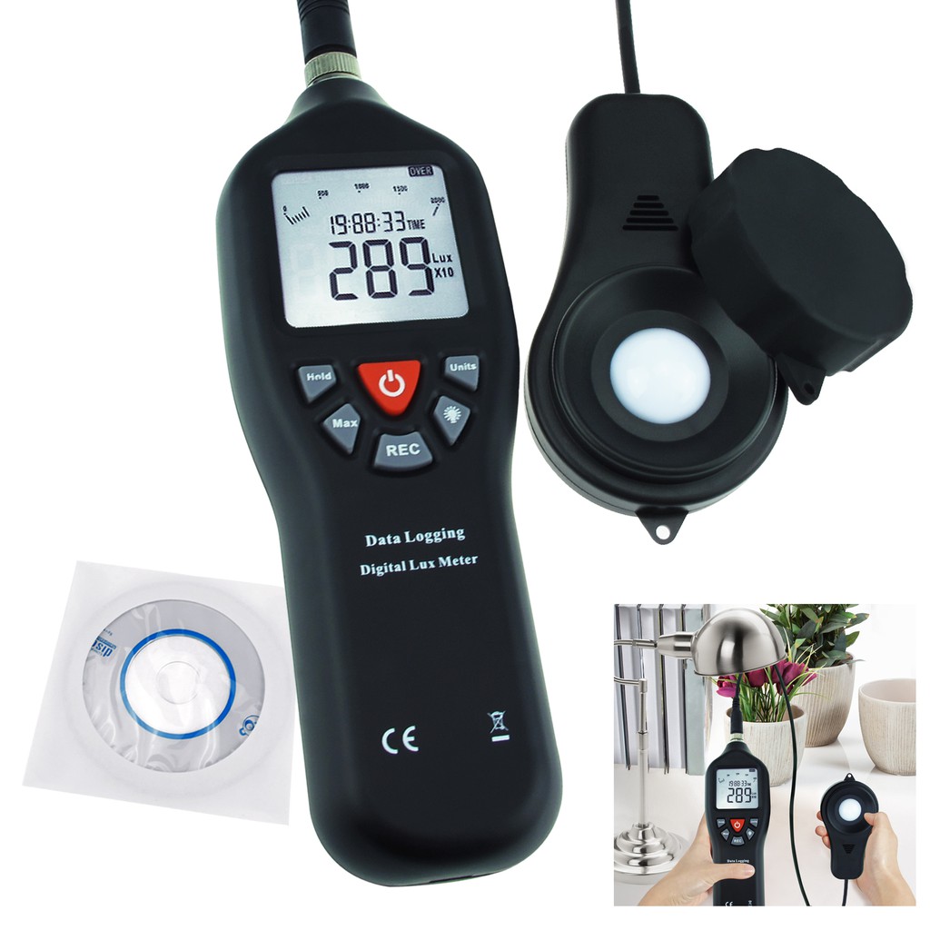 Digital Light Lux Meter with Data Logging Measurement Range 0 to 200,000 Lux Auto Ranging ...