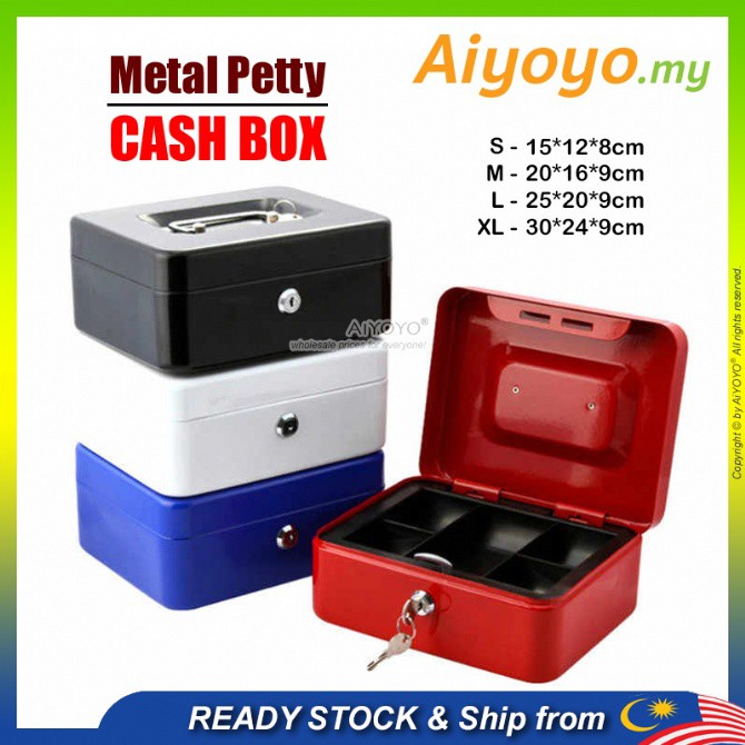 Metal Petty Cash Box Safety Box Safe Box Tray Safe Money Coins Bill Key ...