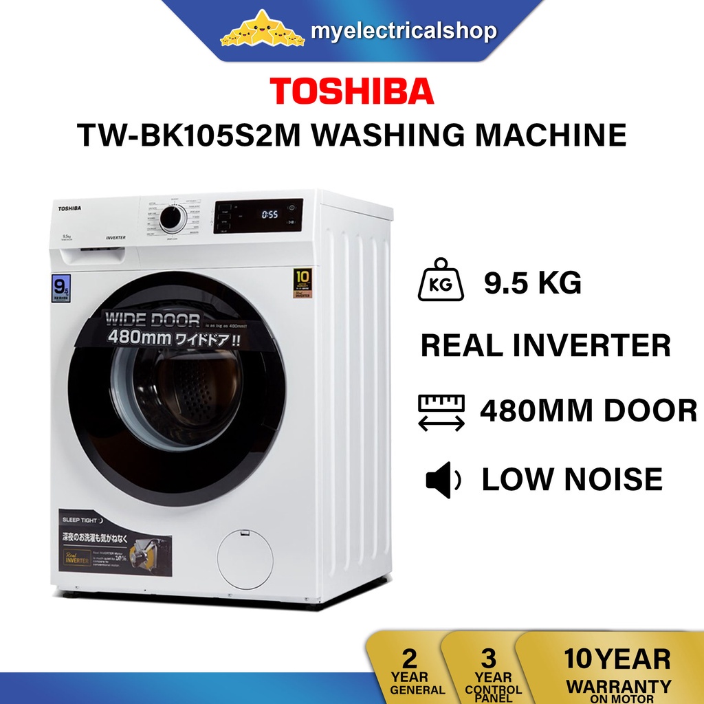 Toshiba 9.5kg TW-BK105S2M Real Inverter Front Load Washing Machine The Great Wave Mesin Basuh ...