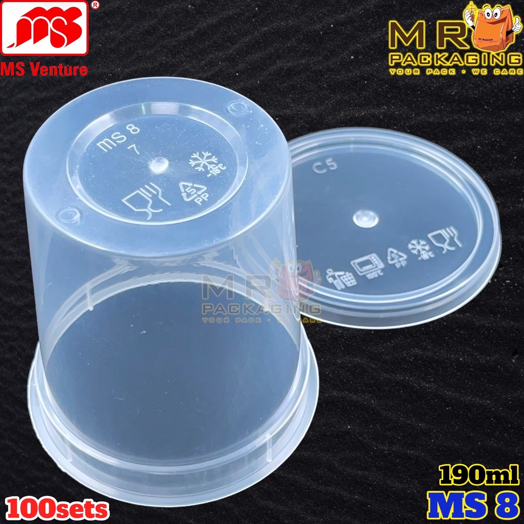 MS 8 190ml Round Container With Lid ( 100sets± ) Disposable Plastic PP 190 ml Venture MS8 ...