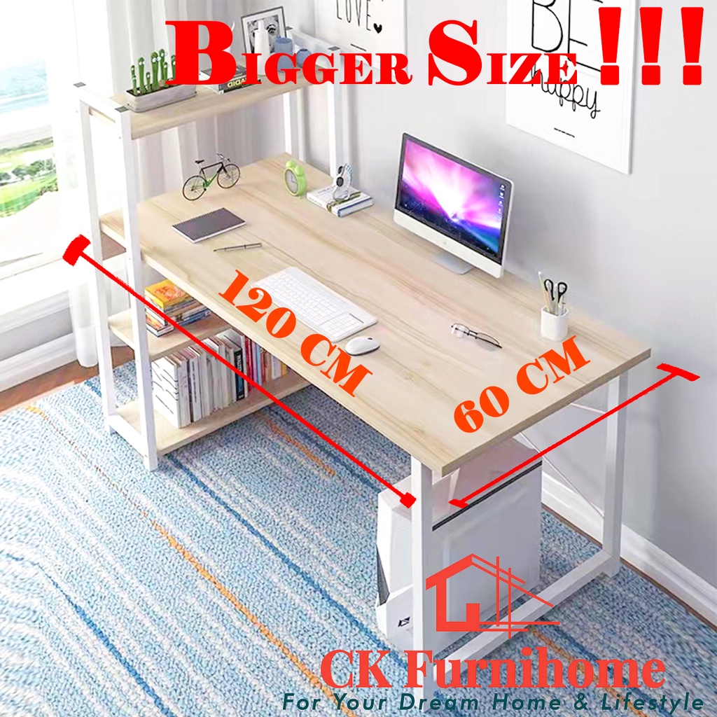 EXTRA LARGE 120X60CM Office Table Study Table With Book Shelves/Meja ...