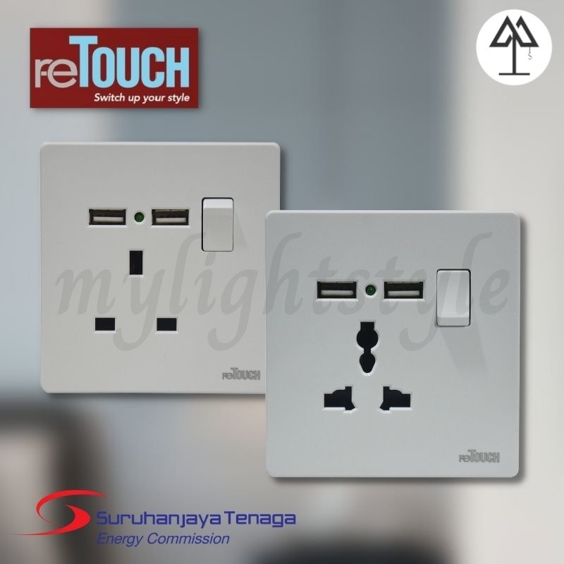 [New] reTouch Ultra Rimless 13A USB Two Double Switch Socket Wall Plug ...