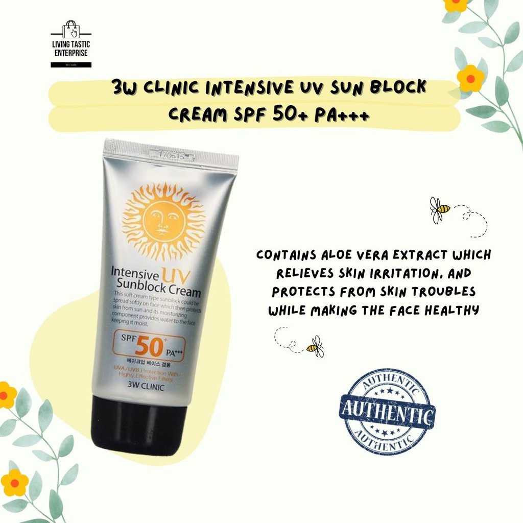 3W CLINIC INTENSIVE UV SUN BLOCK CREAM SPF 50+ PA+++ 💯 AUTHENTICS ...