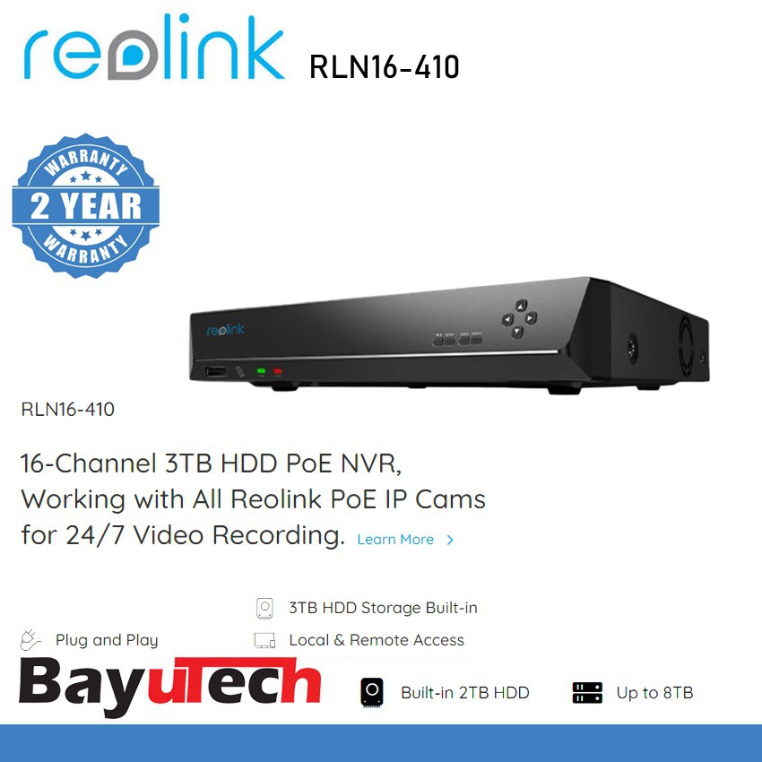 Reolink RLN8-410 (V2) / RLN16-410 (V3) 8 / 16 Channel 4K PoE Security NVR Built-in Hard disk ...