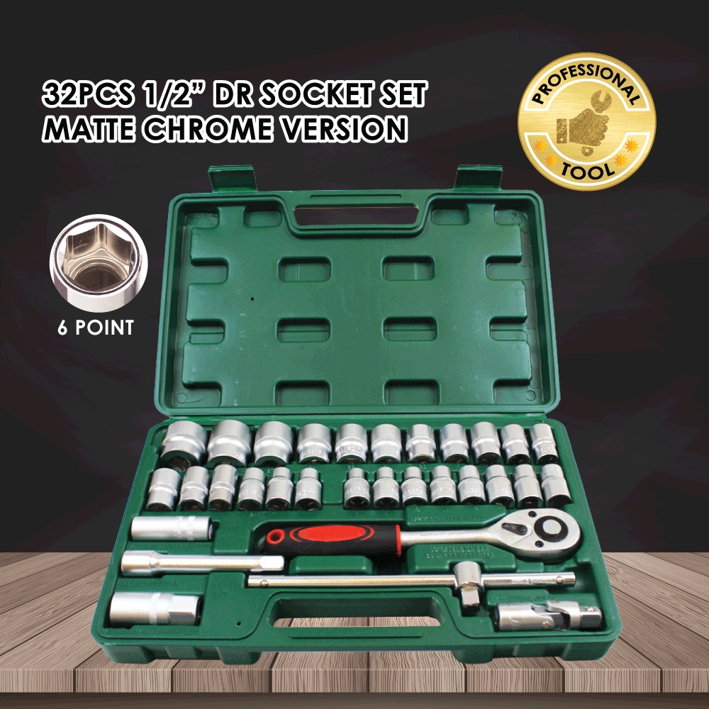1/2" inch DR Socket Set Ratchet Box Socket SATAGOOD 32PCS Spanner Wrench Tool Kit Ready Stock ...