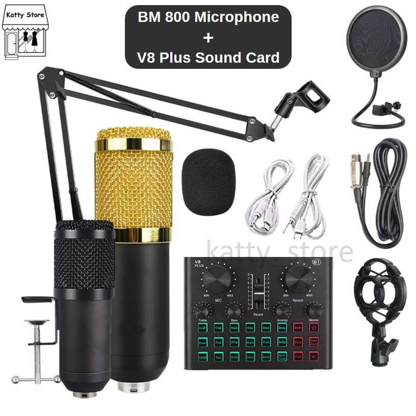 BM800 V8 Plus Sound Card Bluetooth With Adjustable Microphone Condensor ...