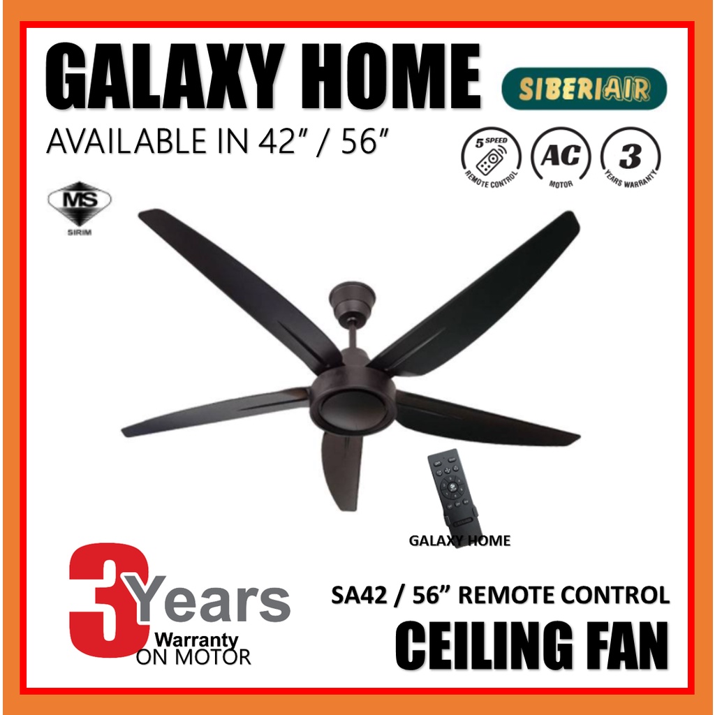 SIBERIAIR SA56 5 BLADES REMOTE CONTROL 56" CEILING FAN - MATT BLACK ...