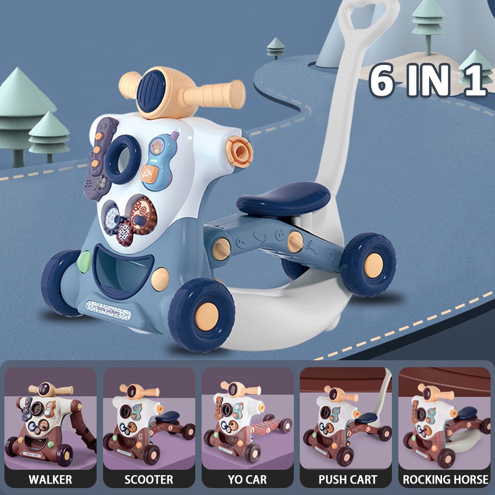 5 in 1 Musical Baby Walker 6 in 1 Anti-Rollover Music & Toy Push Walker ...