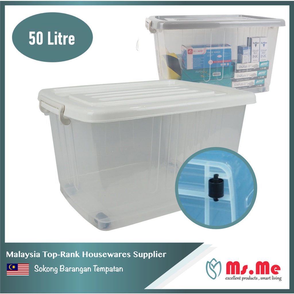 Ms.Me 50L Multipurpose Storage Box Clear Plastic Container Box Wheels ...