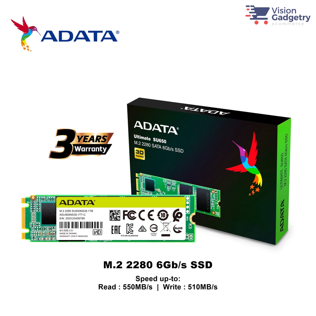 ADATA Ultimate SU650 M.2 2280 SATA SSD Storage Drive 3D-NAND 256GB ...