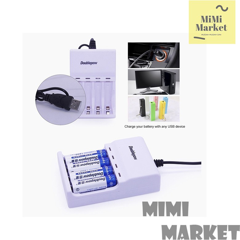MiMi Doublepow USB Rechargeable 4 Slot AA/AAA Batteries Charger - 4272 ...