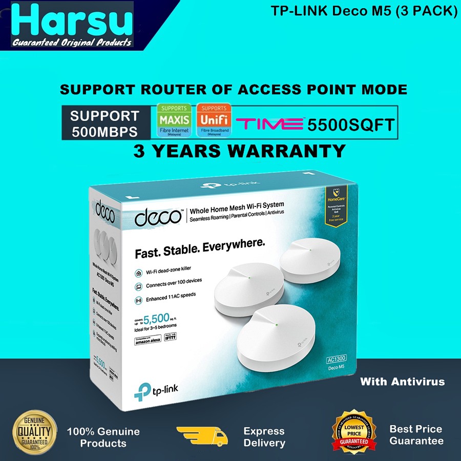 TP-LINK Deco M5 AC1300 MU-MIMO Dual Band Whole Home Mesh WiFi UniFi ...