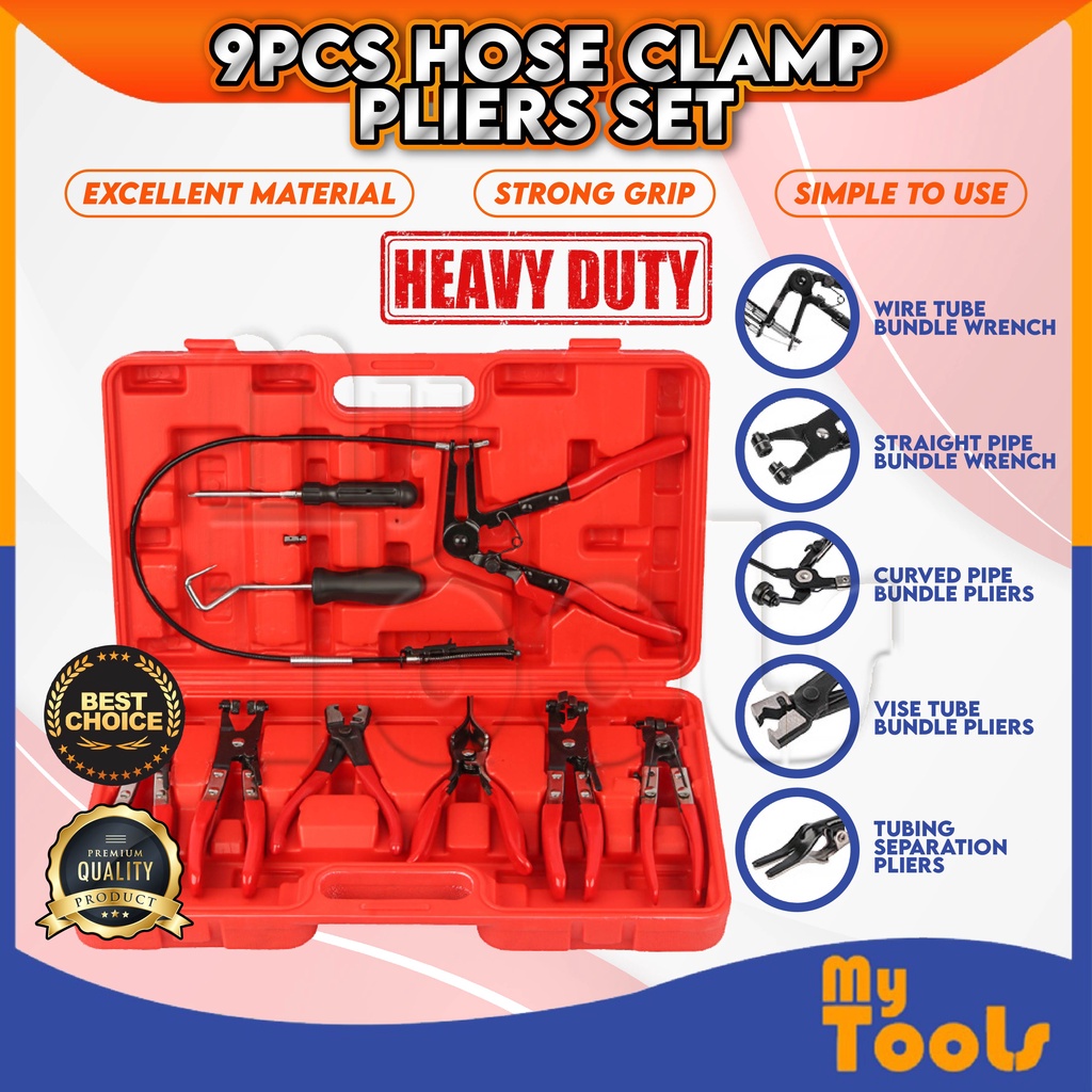 Mytools 9pcs Hose Clamp Pliers Kit Flexible Wire Long Reach Set Swivel ...