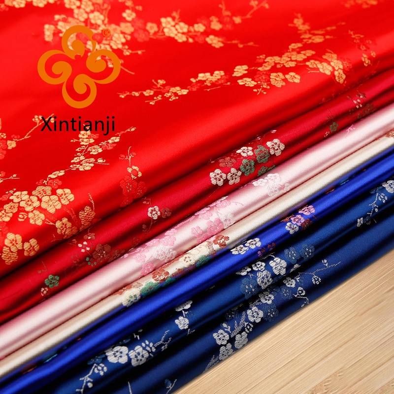 Jacquard Red brocado Fabric Plum blossom Series Satin Chinese Style for ...