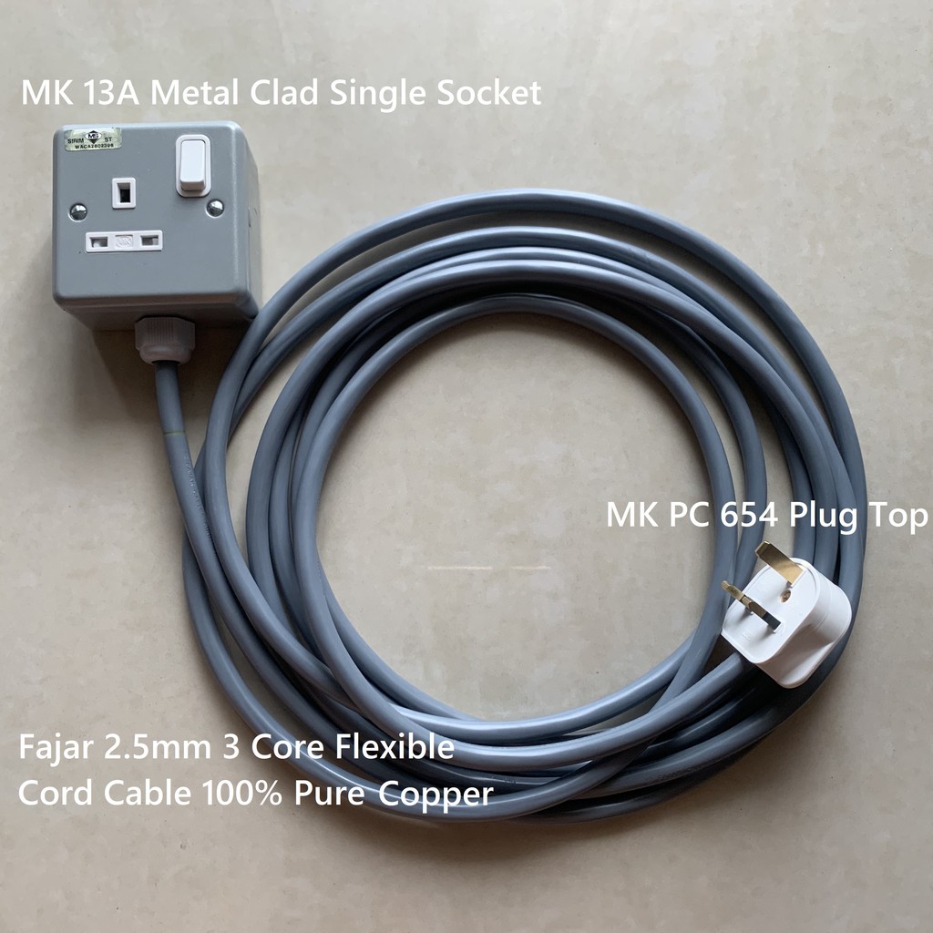 MK Heavy Duty 1 Gang Metal Switch Socket with MK Plug Top & Fajar 2.5mm ...