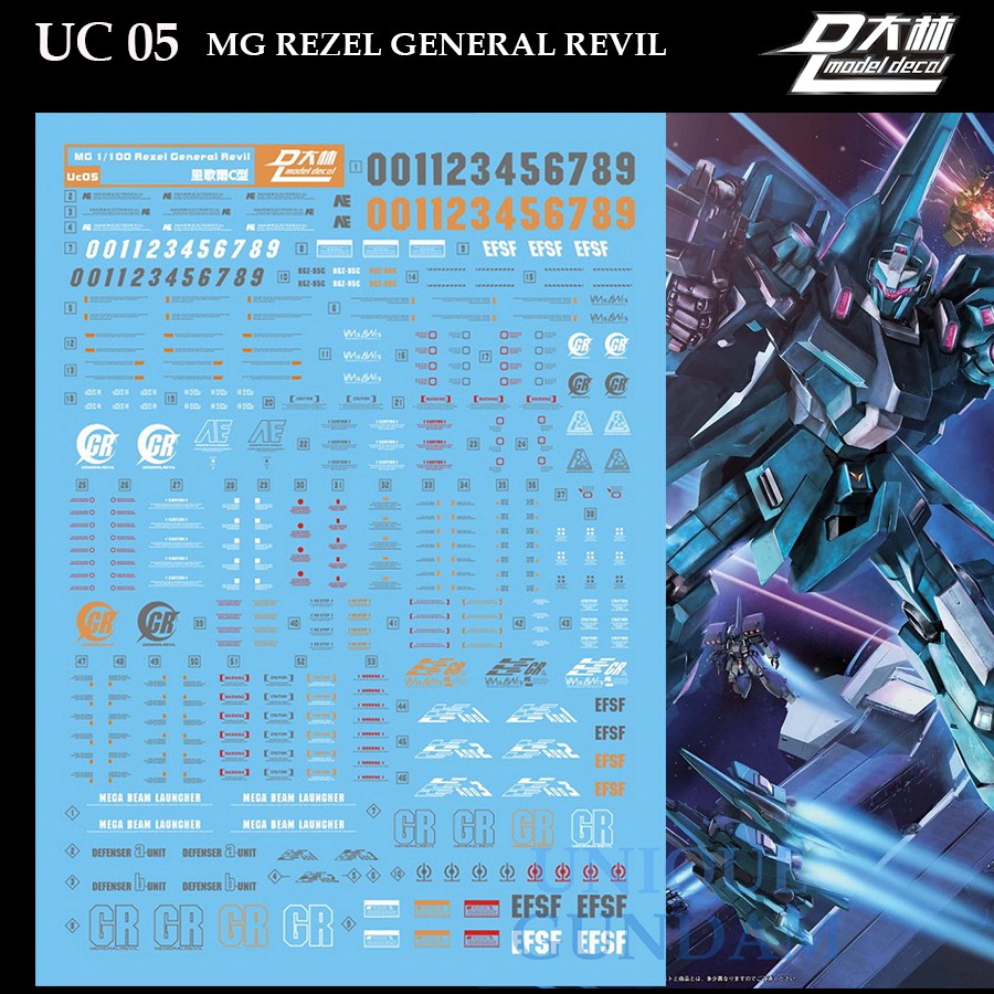 [DALIN] UC05 MG 1/100 REZEL GENERAL REVIL GUNDAM WATER SLIDE DECAL ...
