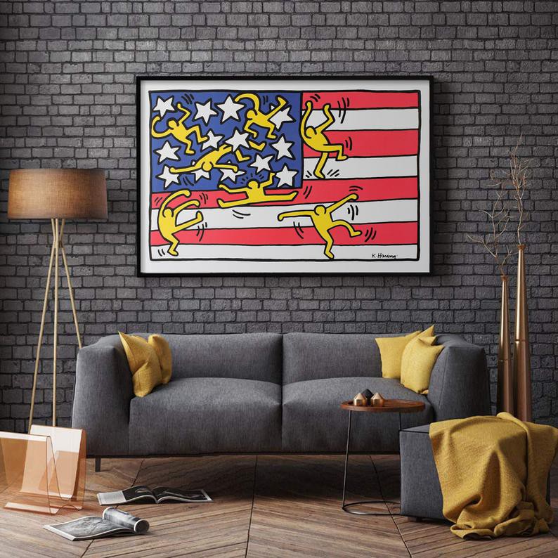 💥READY STOCK💥Keith Haring American Flag Fine Art reprint Gallery Canvas ...