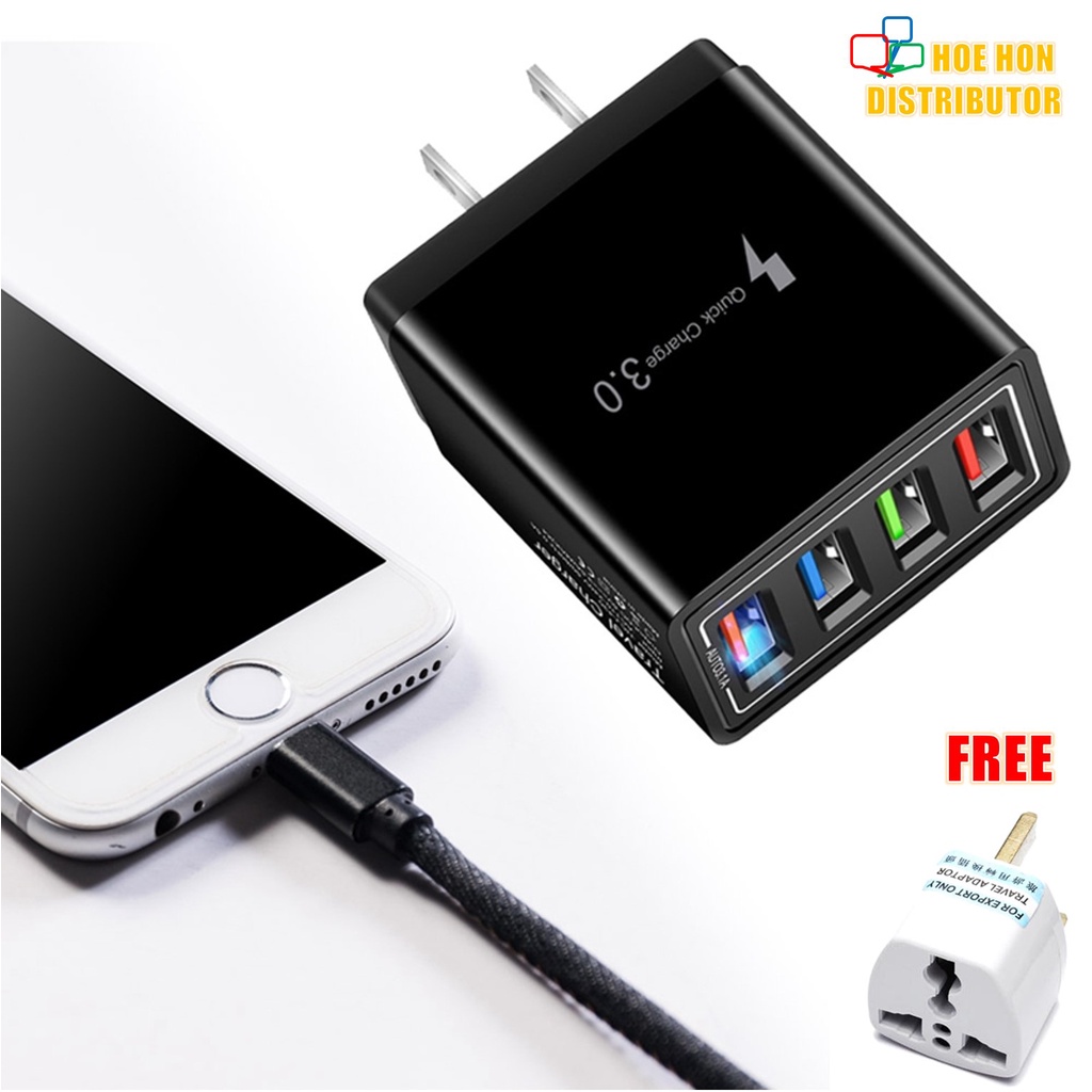 Fast / Normal Android Phone Charge UK US 5V 3.1A USB Type C 4 Port Plug ...