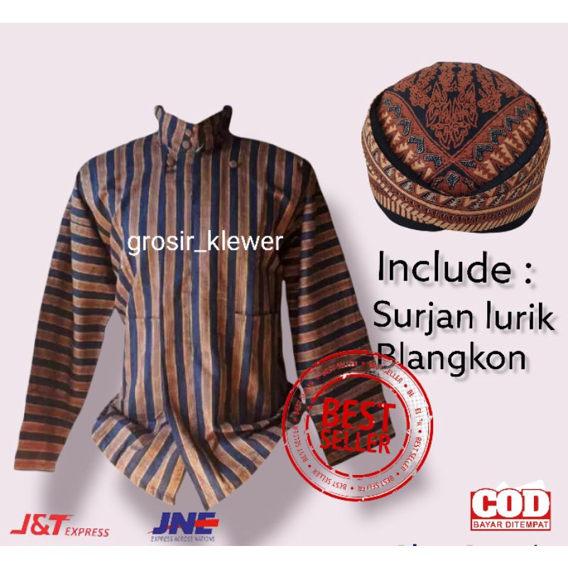 Javanese traditional clothes / men's lurik clothes + blangkon / lurik ...