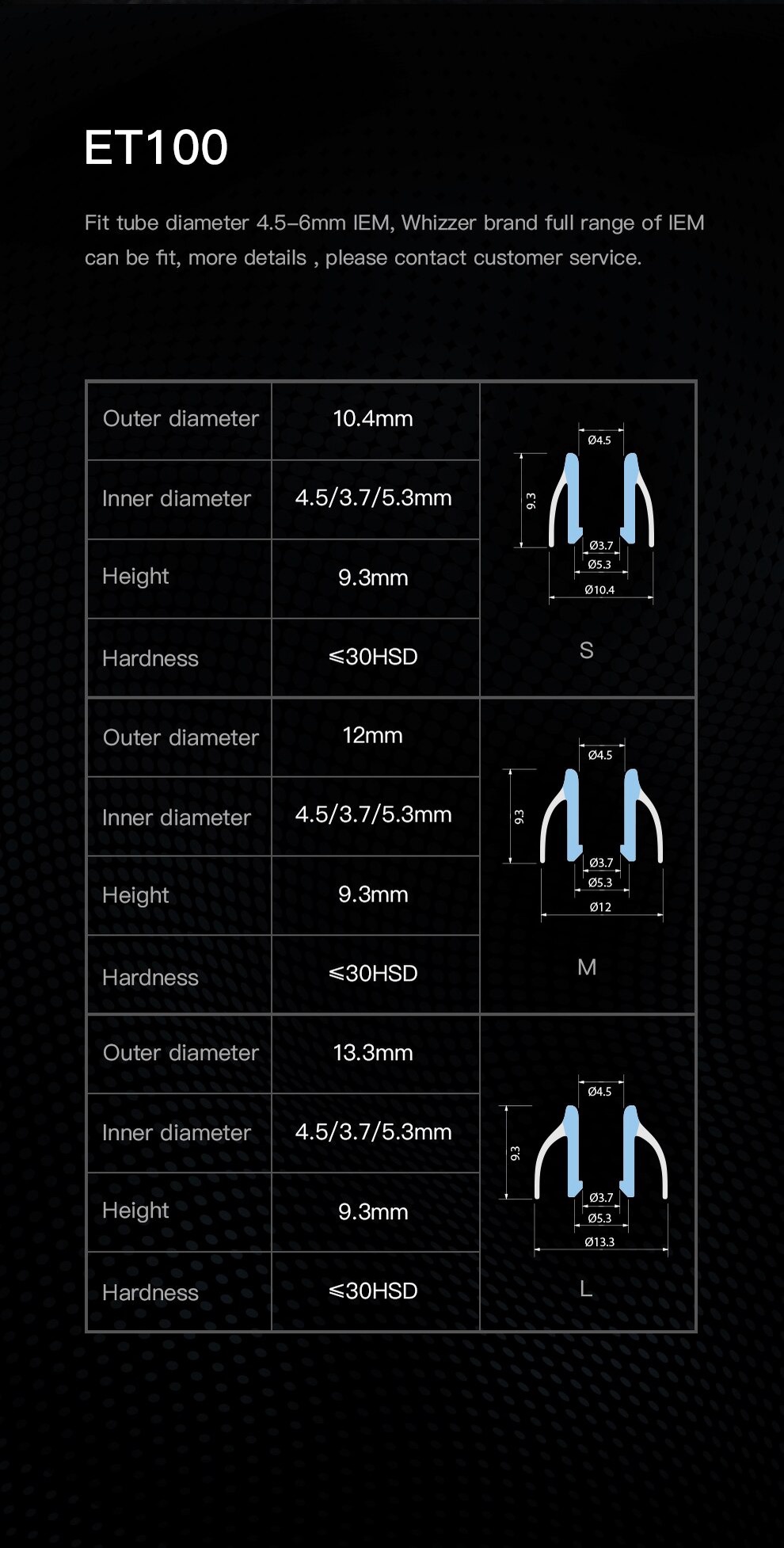Whizzer EASYTIPS ET100 Straight Tube Earplugs In-Ear Ear Tips ...