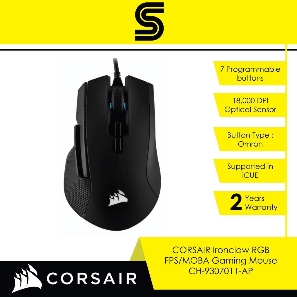CORSAIR Ironclaw RGB FPS/MOBA Gaming Mouse - CH-9307011-AP | Shopee ...