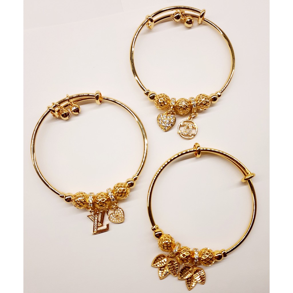 Emas Korea- Gelang Bangle PANDORA CHARMS Gold Plated (Adjustable)! New ...