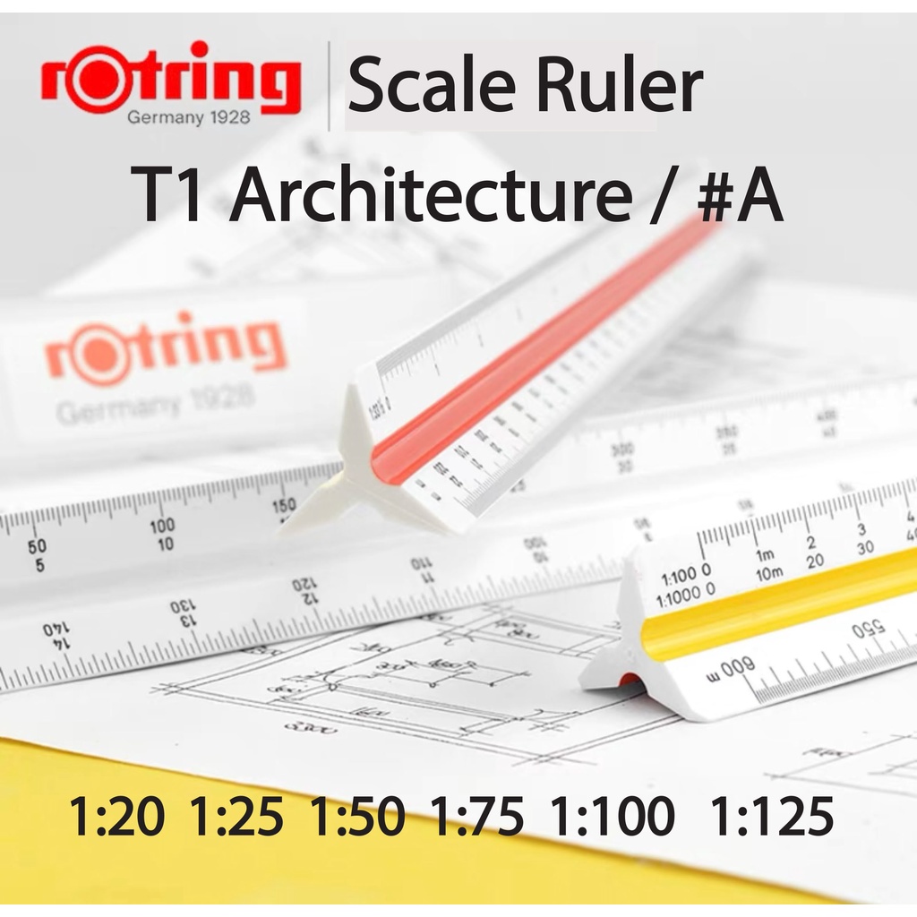 ROTRING Triangular Scale Ruler #T1 (Architecture) - 1:20, 1:25, 1:50, 1:75, 1:100, 1:125 ...