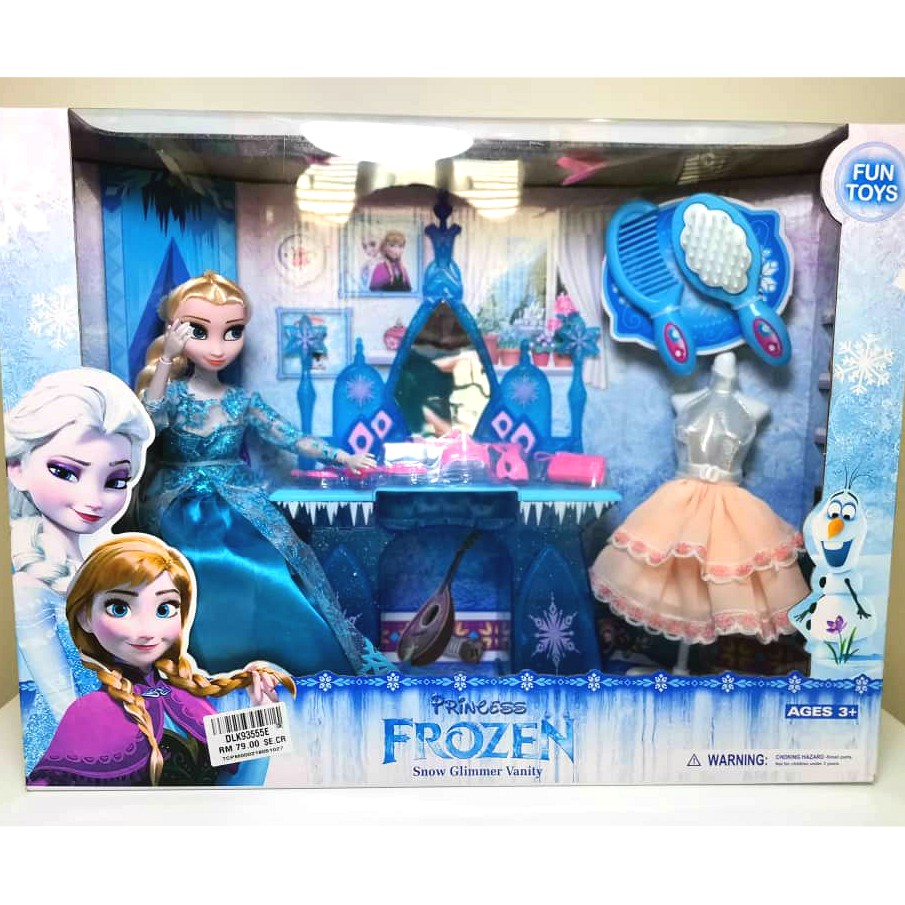 Frozen Barbie Doll Play set with Crystal Dress up table (ready stock ...