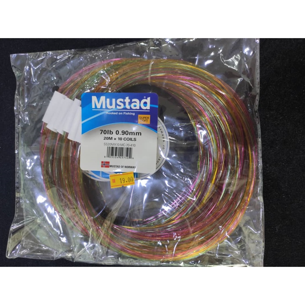 MUSTAD SUPER SOFT LEADER 20M X 10 ROLL MULTICOLOUR TANGSI FISHING LINE ...