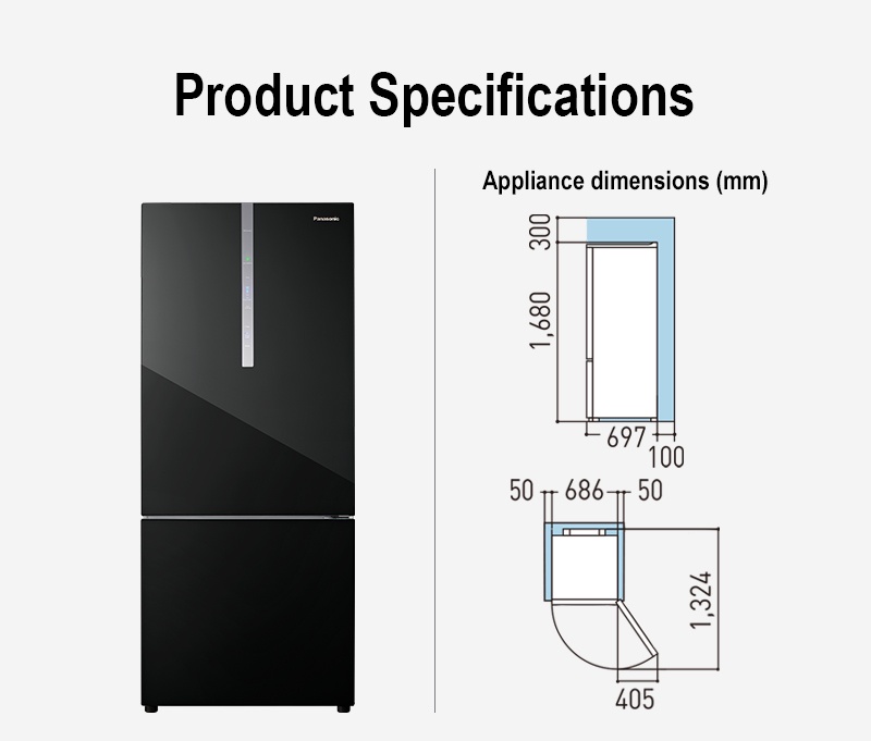 Panasonic NR-BX421 2-Door Bottom Freezer Refrigerator Glass Door Series ...