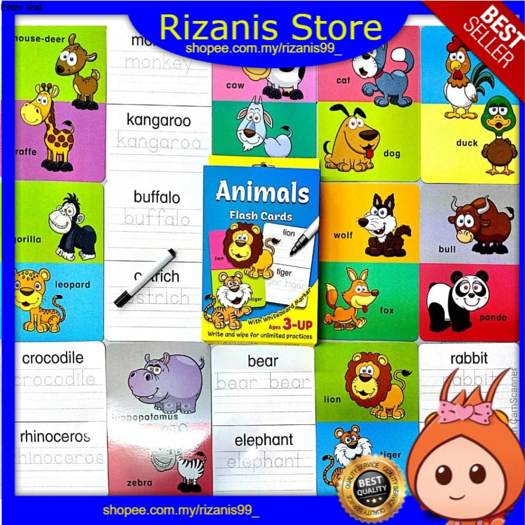 Flash Card Animals Kad Imbas Haiwan Bahasa English Inggeris Membaca ...