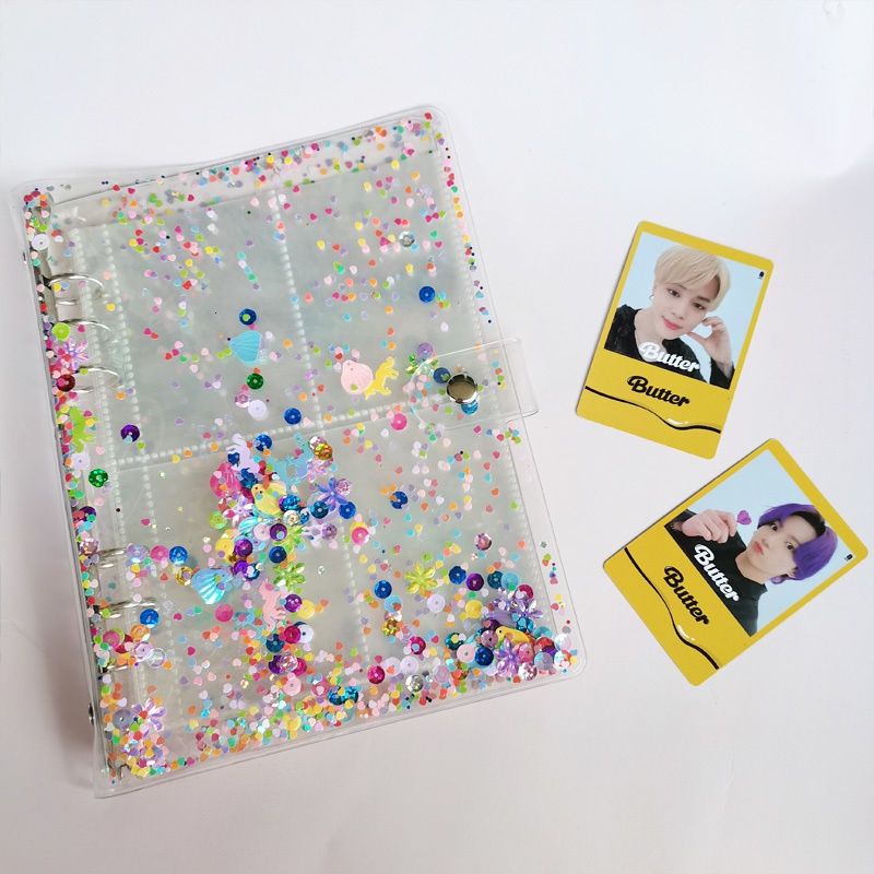 Ins Hot A5 6holes Colorful Quicksand Sequin Transparent Photocard Binder K-POP Idols Photocards ...