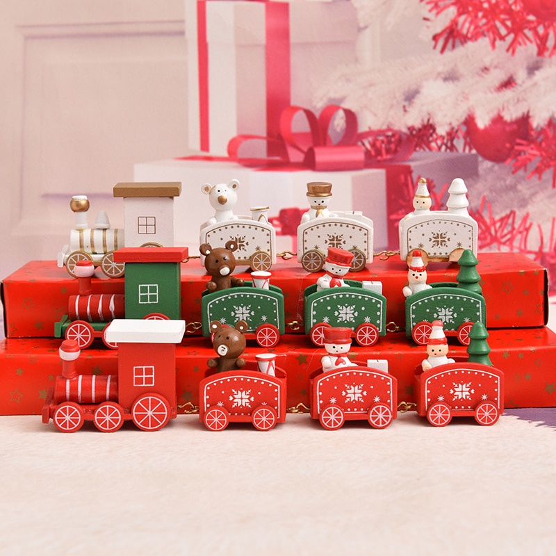 Christmas Train Painted Wooden Action Figure Toys Santa Christmas ...