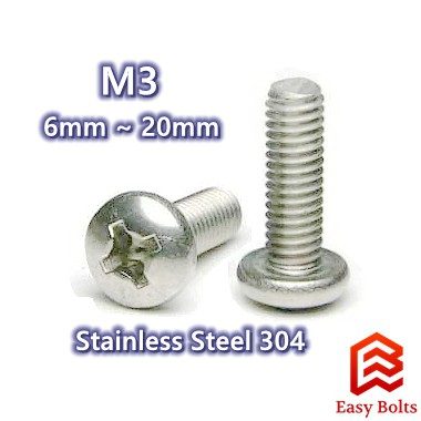 SS Pan Head Machine Screw M3 x 6mm ~ 20mm (Coarse Thread Pitch 0.5mm ...