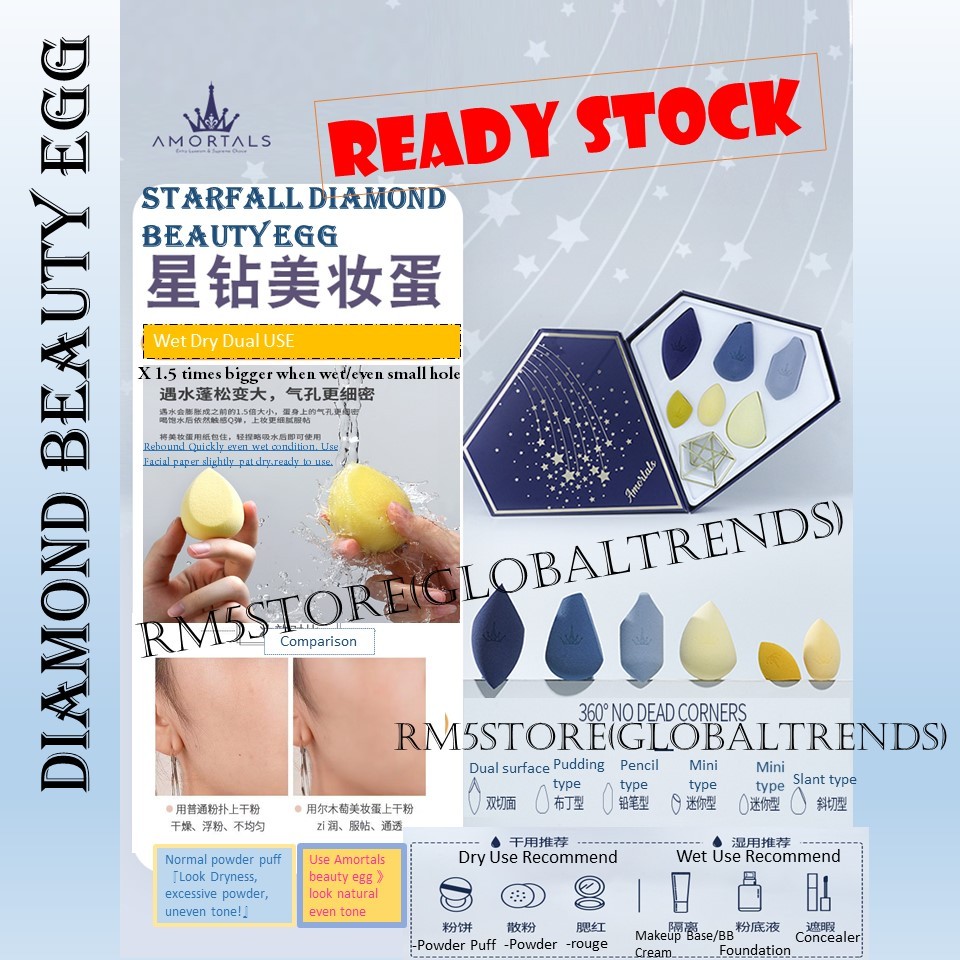 Korea Authentic AMORTALS 6 in 1 Make up Sponge Egg Beauty Blender Set ...
