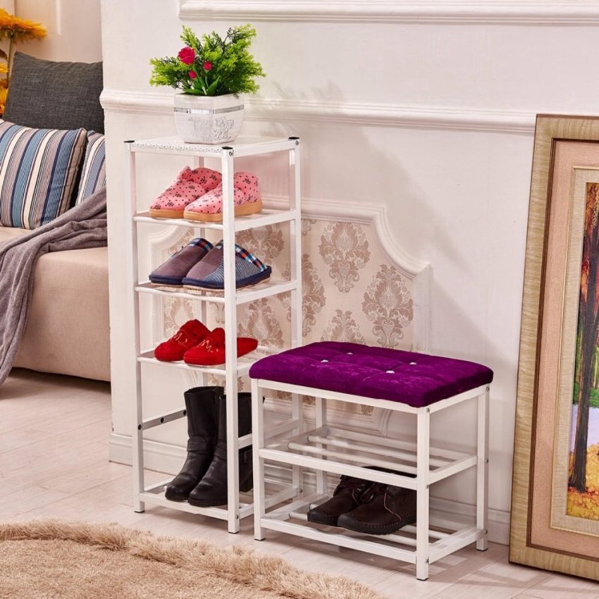 [READY STOCK] 5-Tier Metal Shoe Rack (25cm) 2-Tier Metal Shoe Bench Set ...