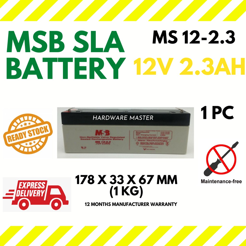 MSB 12V 2.3 AH 2.3AH Sealed Lead Acid Battery Bateri Kering For Solar UPS MS 12-2.3 MS12-2.3 ...