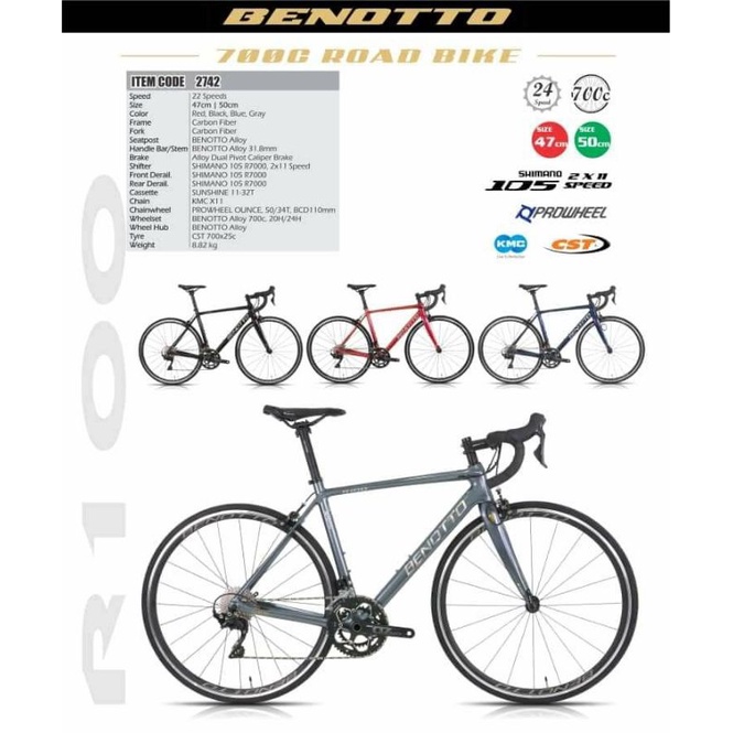 Benotto R100 Full Carbon Road Bike Shimano 105 R7000 2x11Speed | Shopee ...