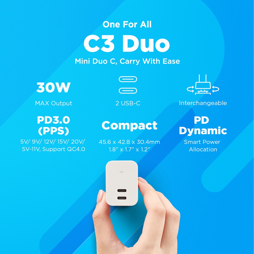Innergie C3 Duo 30W 2-port USB-C Charger, USB PD 3.0 for iPhone 16 ...