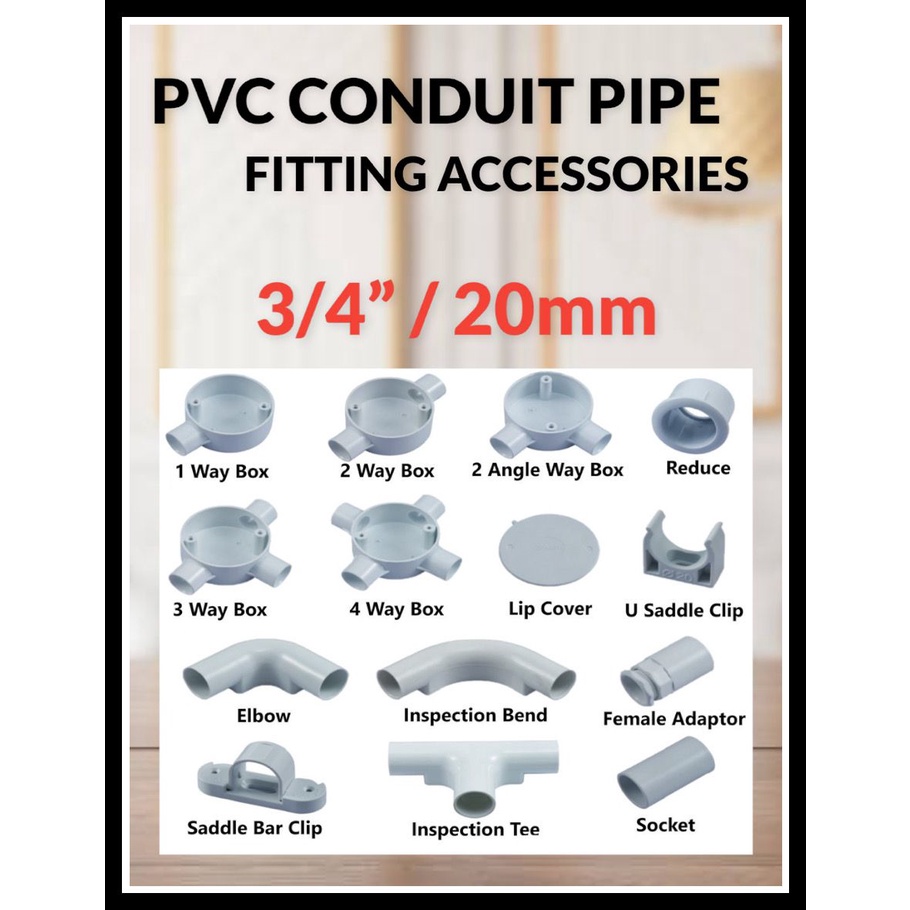 WIRING PVC ACCESSORIES 3/4" (19/20MM) 1" (25MM) WIRING PVC CONDUIT FITTING | Shopee Malaysia