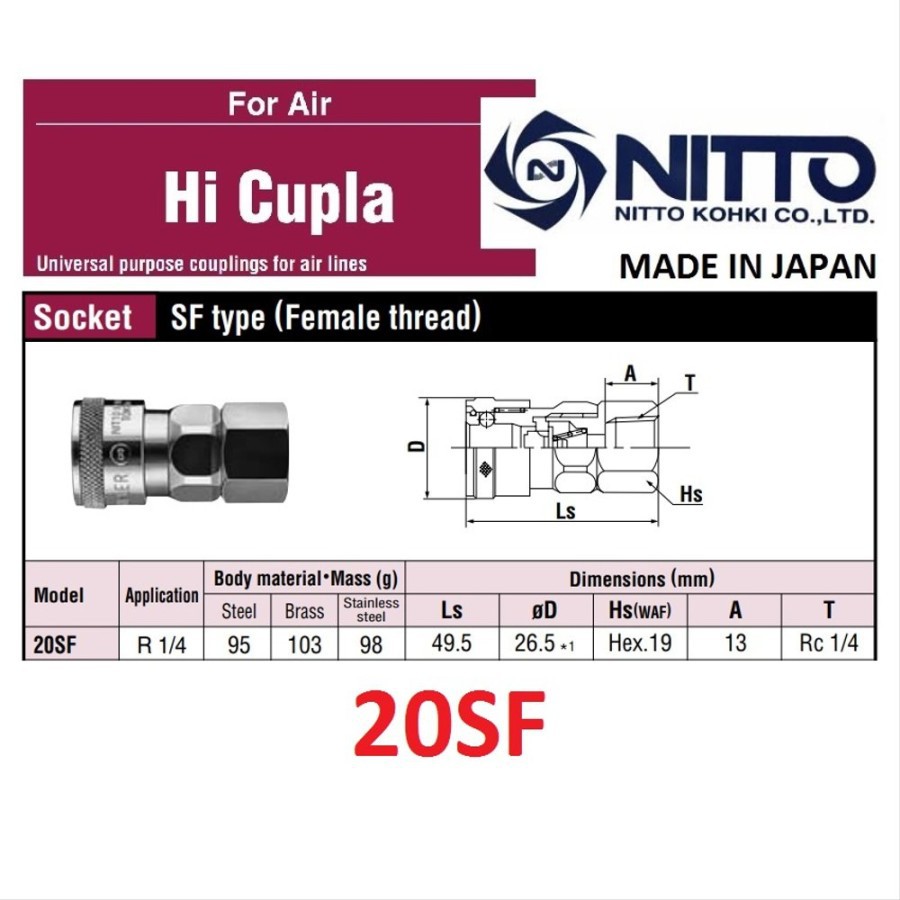 NITTO HI CUPLA 20SF COUPLER NITTO 20SF 1/4 INCH FEMALE | Shopee Malaysia