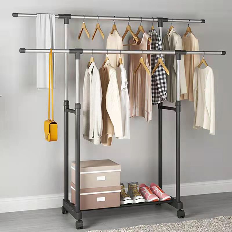 🔥AMOMALL🔥Adjustable Rolling Coat Rack Double Rod Clothes Rack Stainless ...