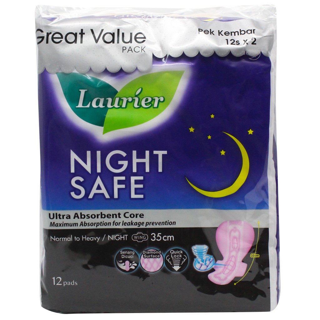 Laurier Night Safe Wing 35cm 2 x 12 Pads | Shopee Malaysia
