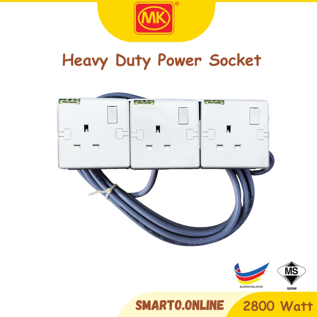 MK Extension Power Socket Heavy Duty Extension 2800 Watt 3 Core PVC ...