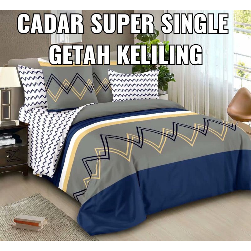 (Cadar Bujang set 4 in 1 with Comforter)(Super Single Cadar getah ...