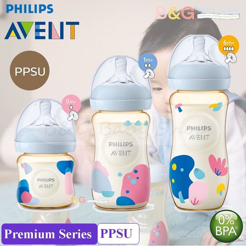 Philips Avent Natural Premium PPSU Baby Feeding Bottle Botol Susu Bayi 4oz or 260ml / 9oz or ...